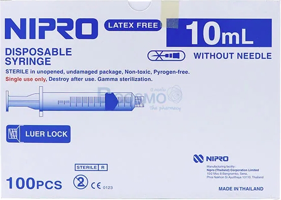 NIPRO SYRINGE 10 ML (LUER LOCK) (100 PCS/BX) ไซริ้ง 10ML แบบล๊อค | Allgenhealth