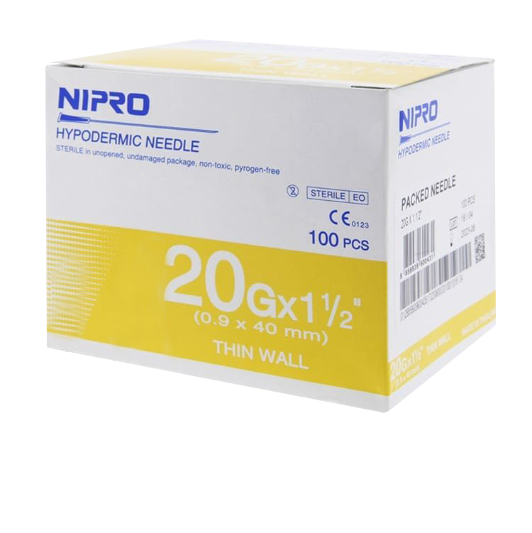 NIPRO เข็ม ฉีดยา แบบใช้เเล้วทิ้ง - 100 ชิ้นต่อกล่อง - #20x1 1/2 ...