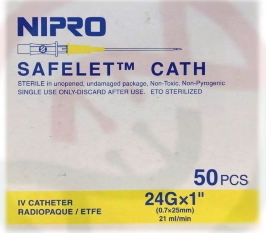 NIPRO SAFELET CATH IV CATHETER 24G X1" (BOX 50) | Allgenhealth